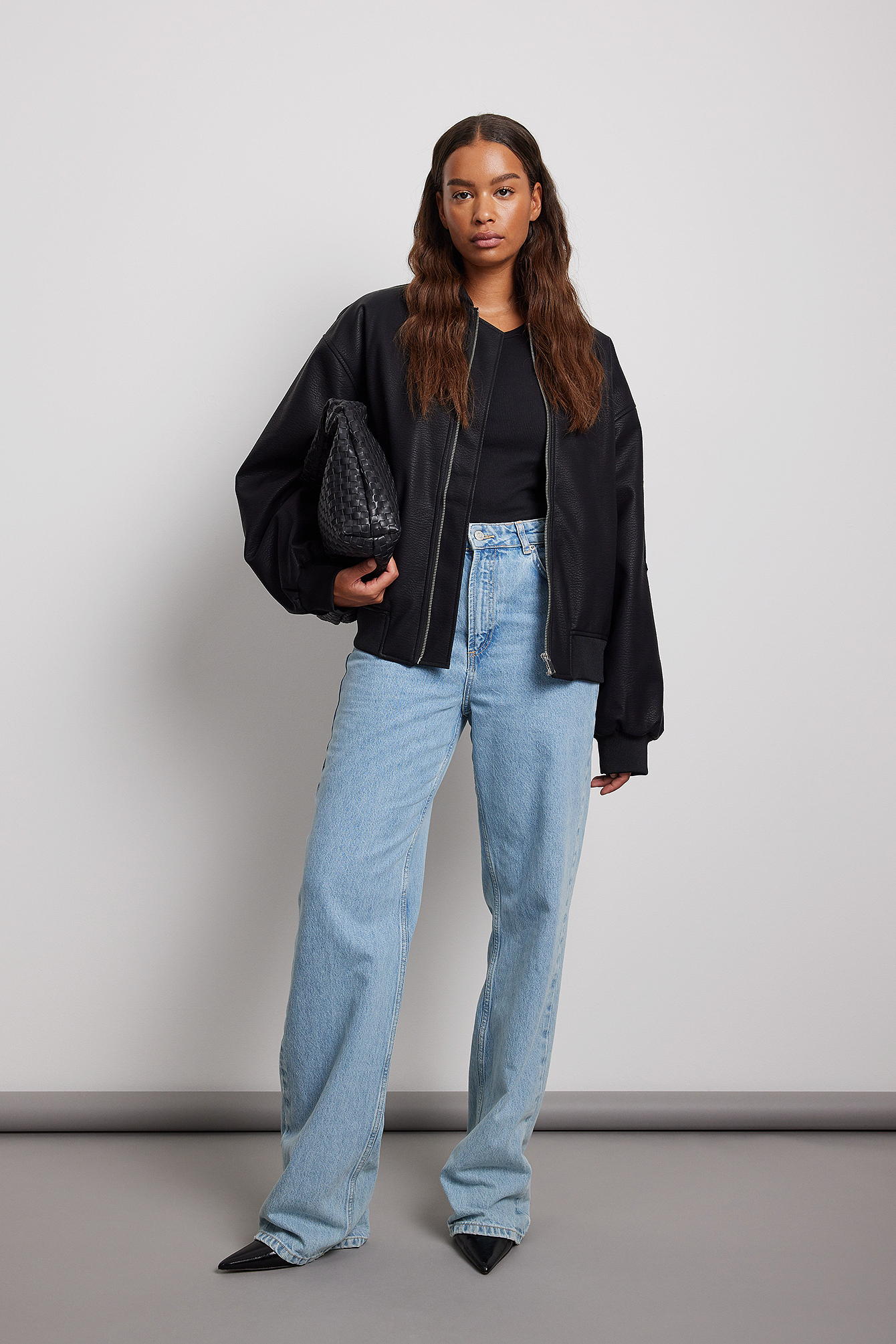 Oversized Structured Pu Bomber Jacket Black | na-kd.com