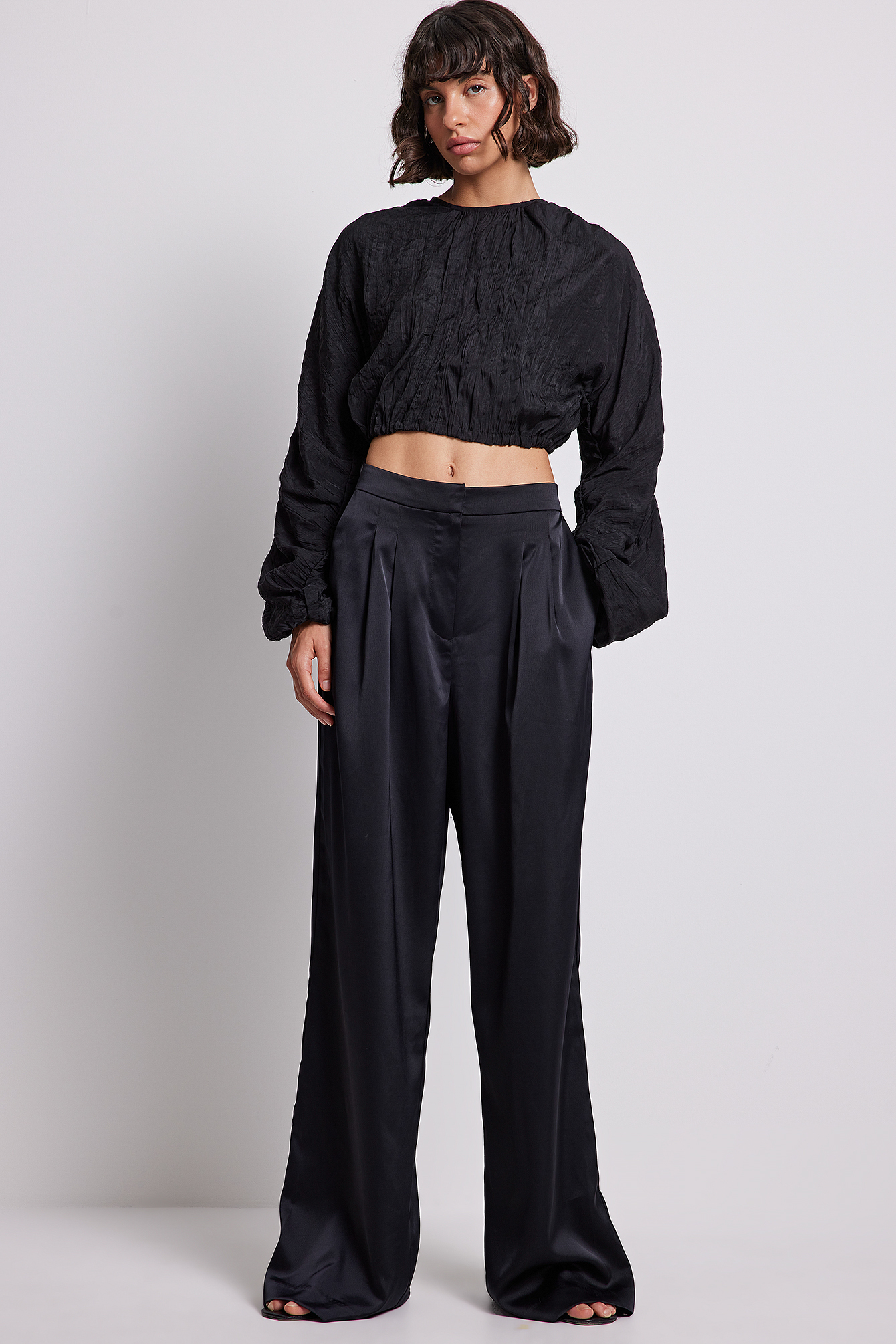 Structured Long Sleeve Tie Blouse Black | na-kd.com