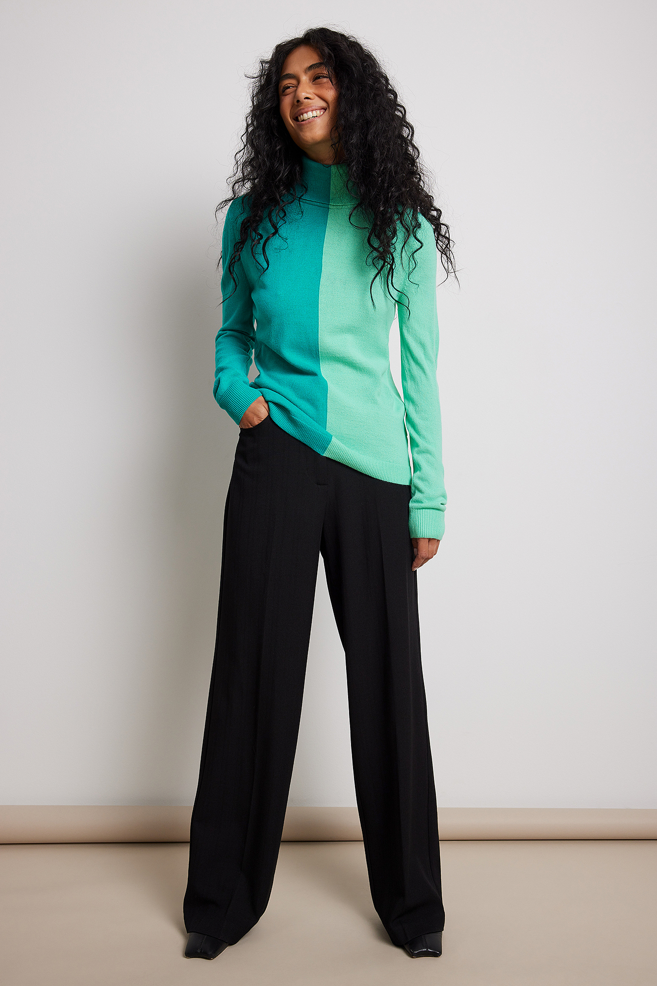 Colour Block Knitted Turtle Sweater Green | na-kd.com