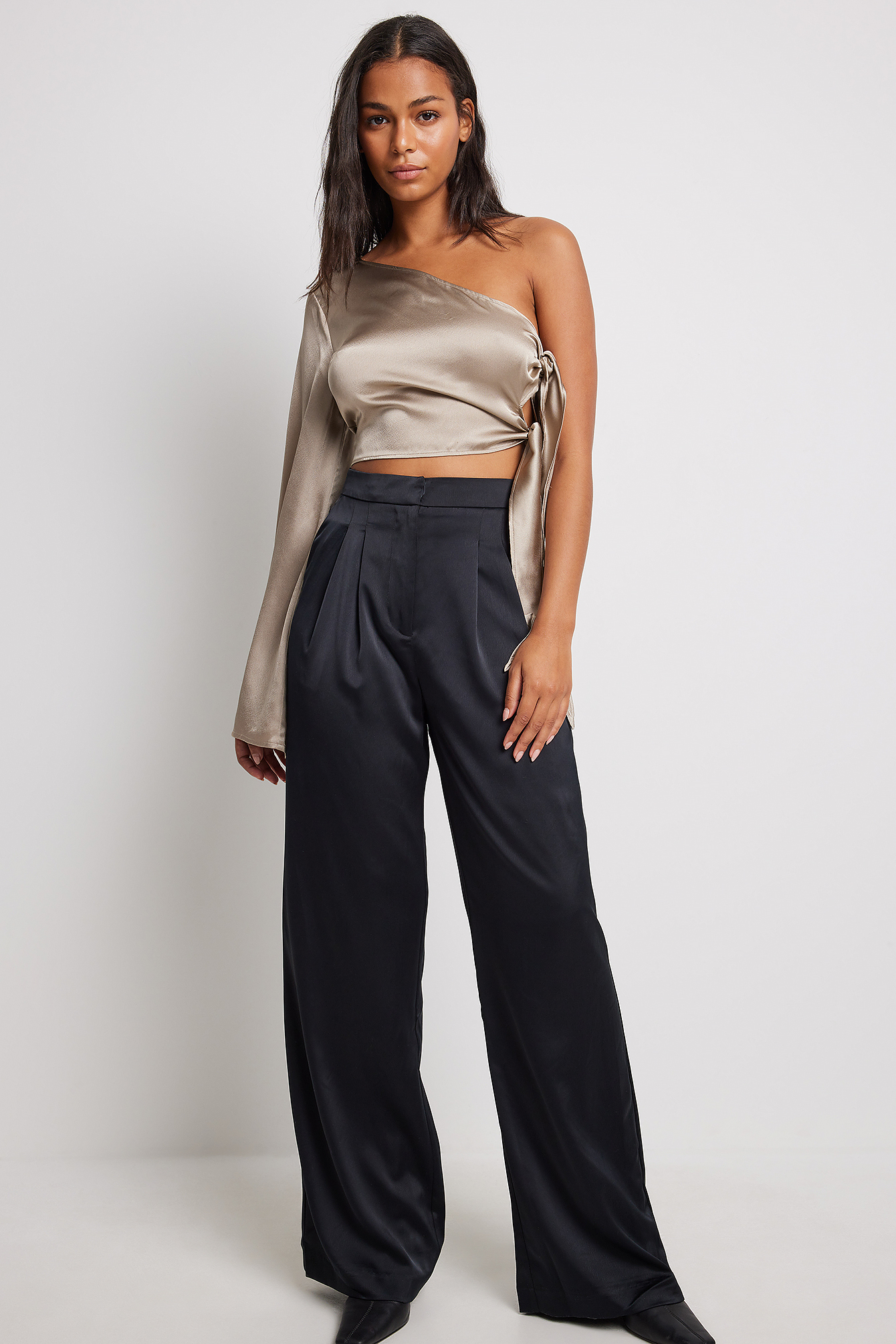 One Shoulder Trumpet Sleeve Blouse Beige | na-kd.com