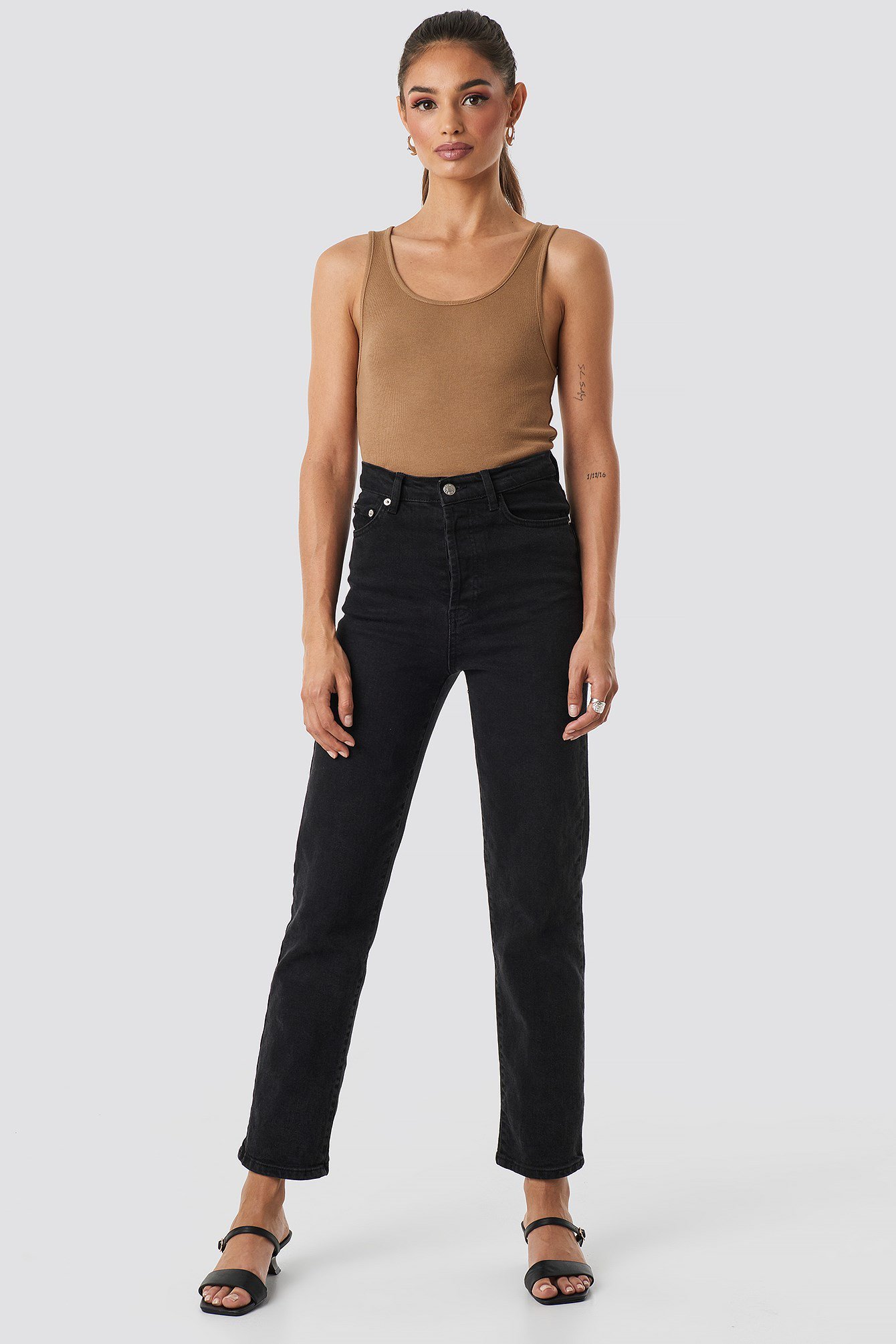 Basic Ribbed Tank Top Beige | na-kd.com