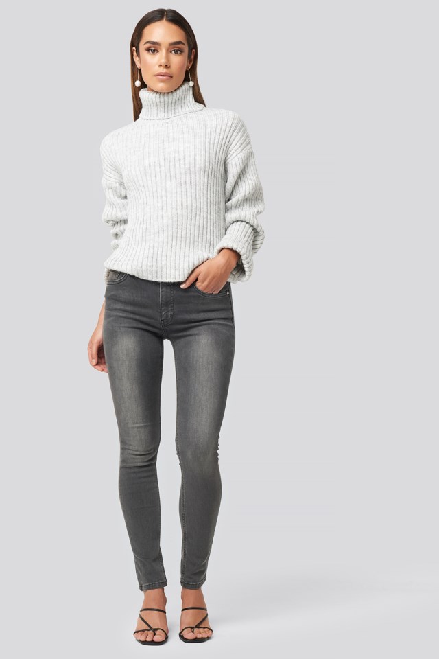 Ribbed Knitted Turtleneck Sweater Grau | na-kd.com