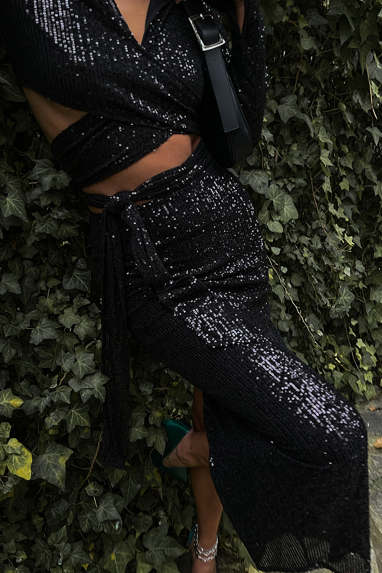 Straight Sequin Skirt Black Na