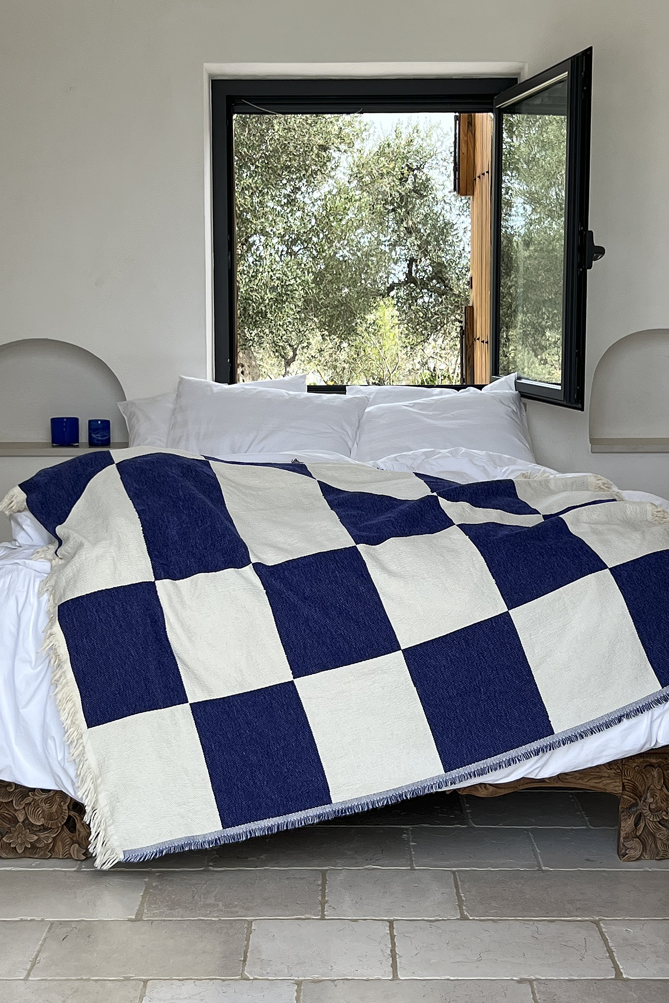 Stripe Checkered Throw Blue | na-kd.com