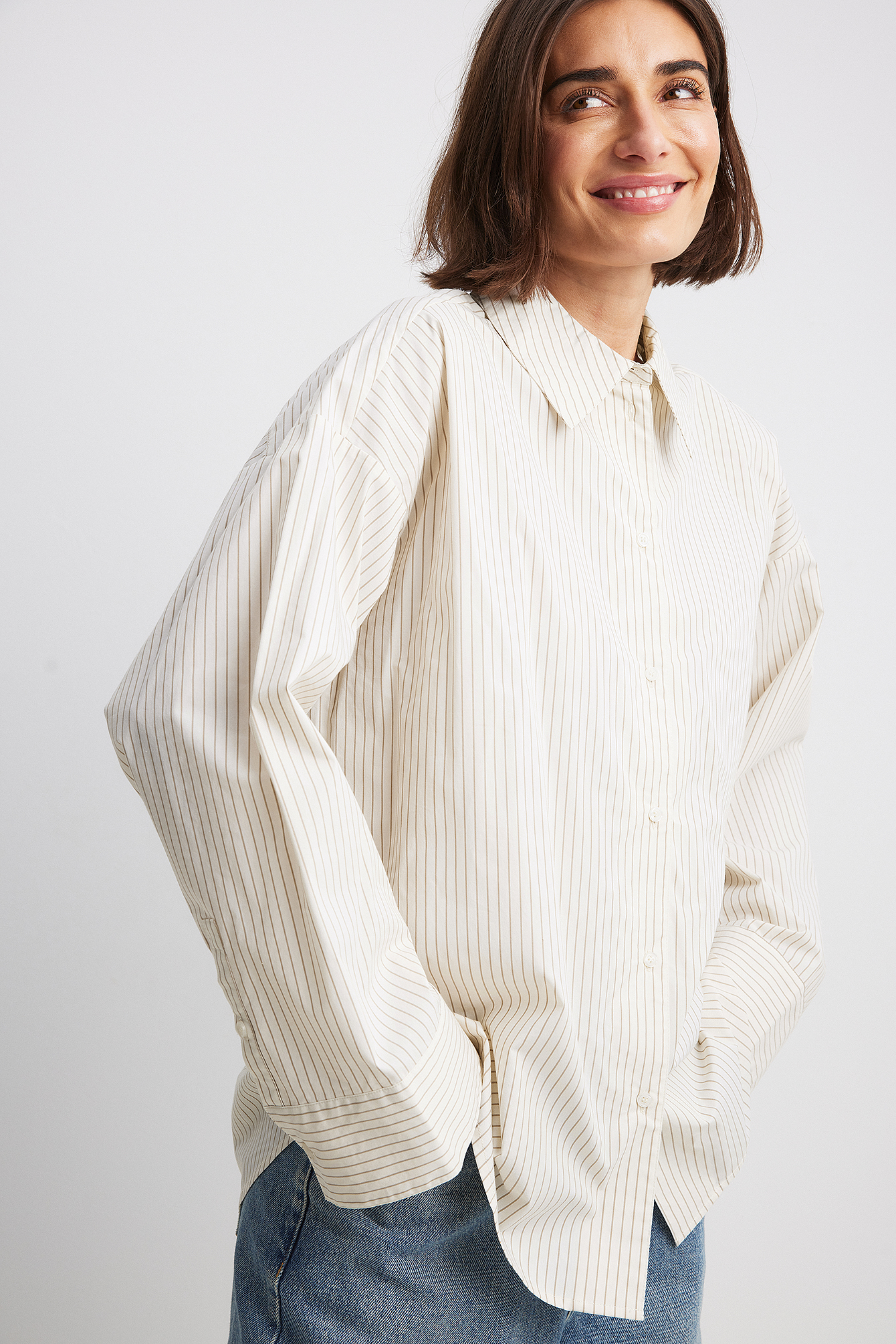 Wide Sleeve Oversized Shirt Beige | NA-KD