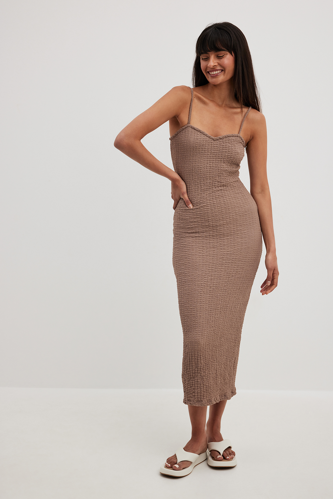Structure Midi Strap Dress Brown | NA-KD