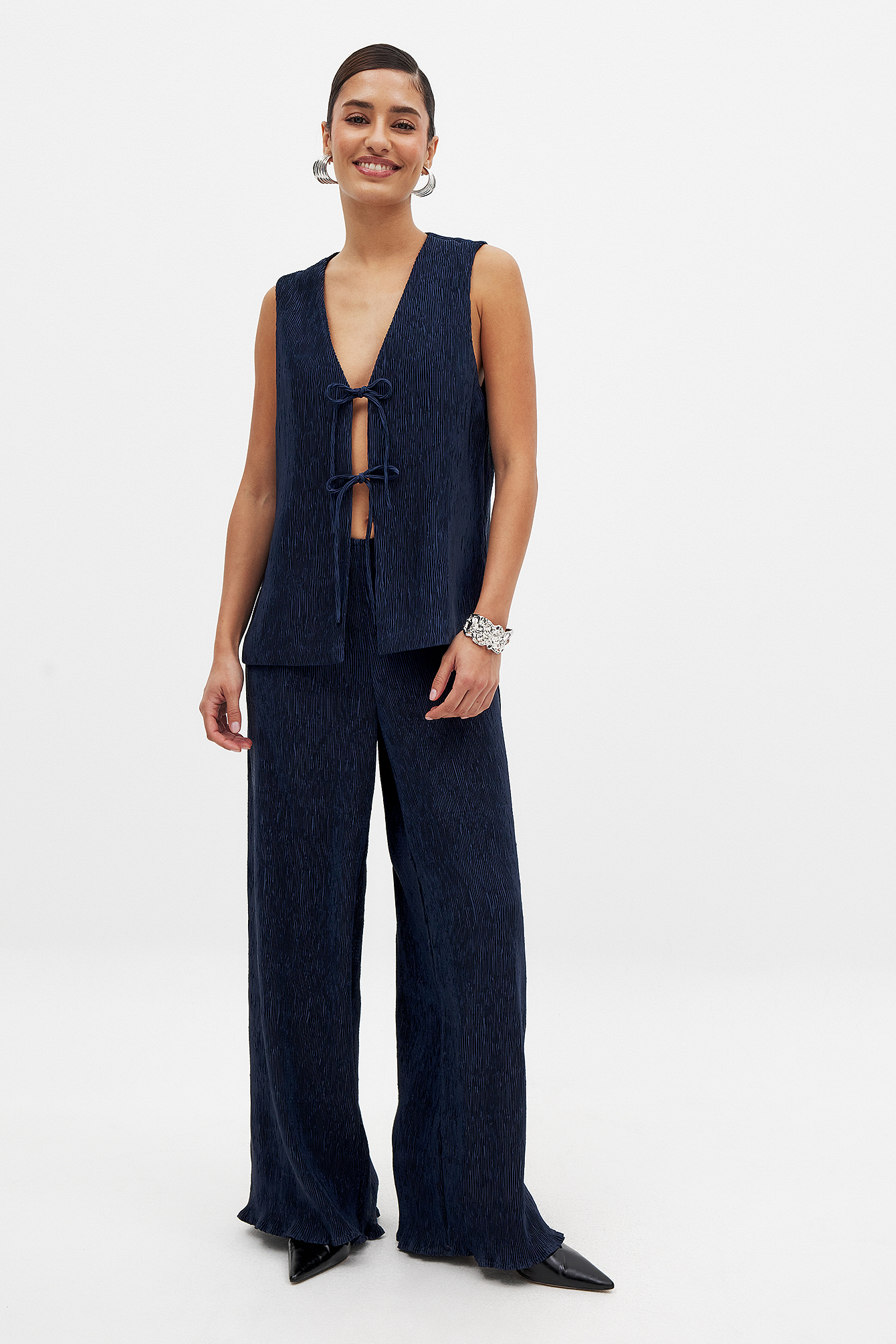 Structured Mid Waist Pants Navy | NA-KD