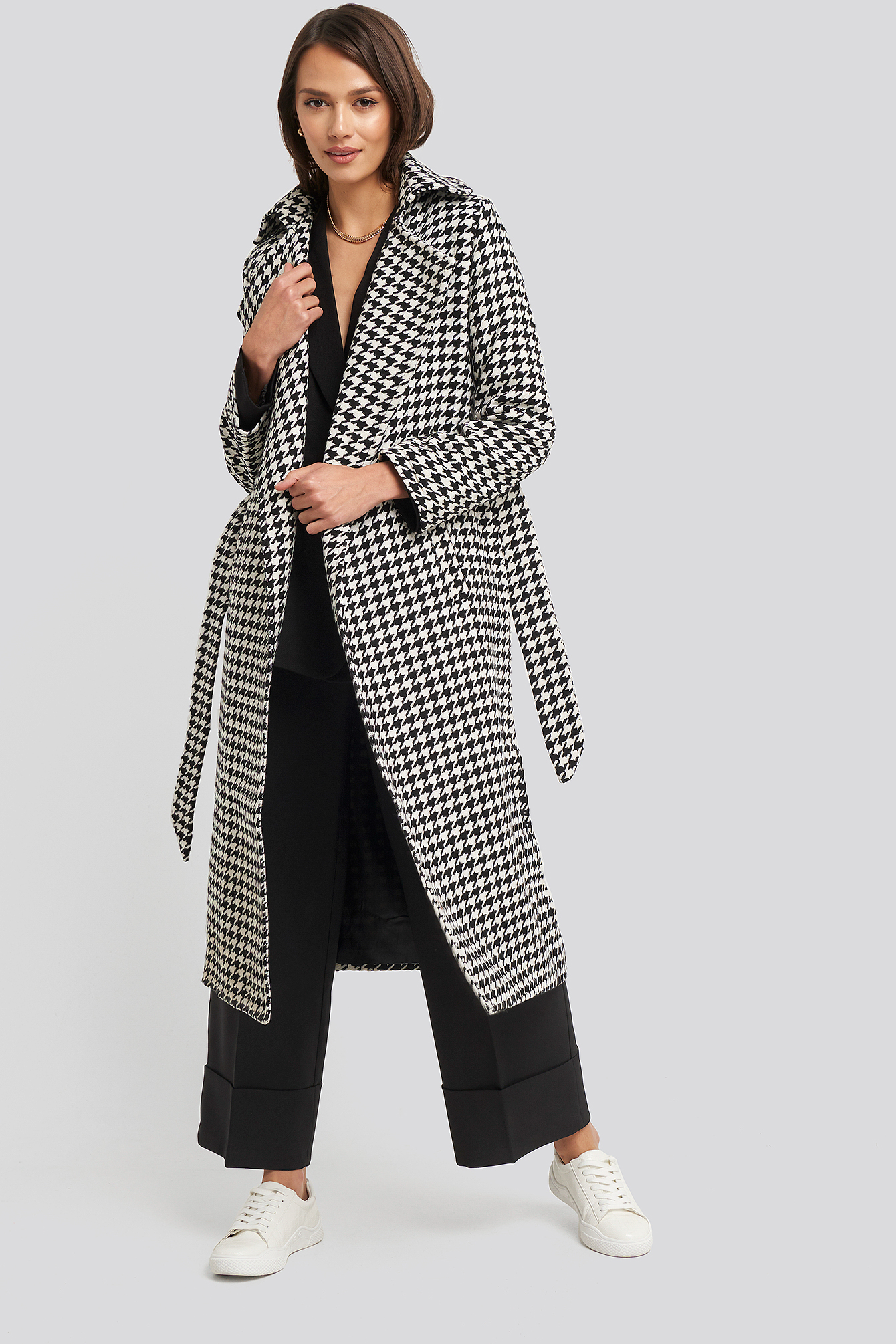 Belt Patterned Stamp Coat Weiß | NA-KD