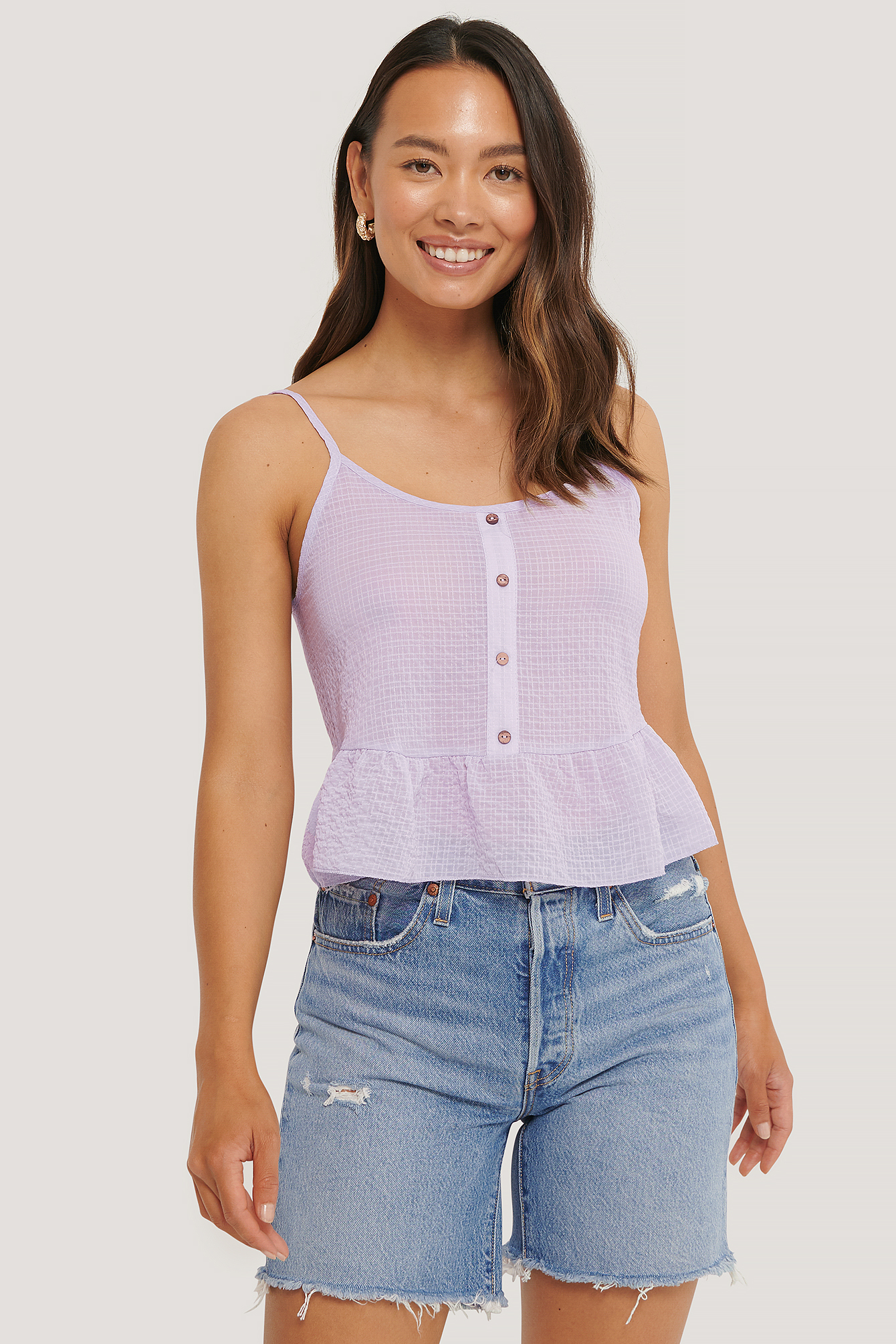 Top Mit Knopfdetail Lila | NA-KD
