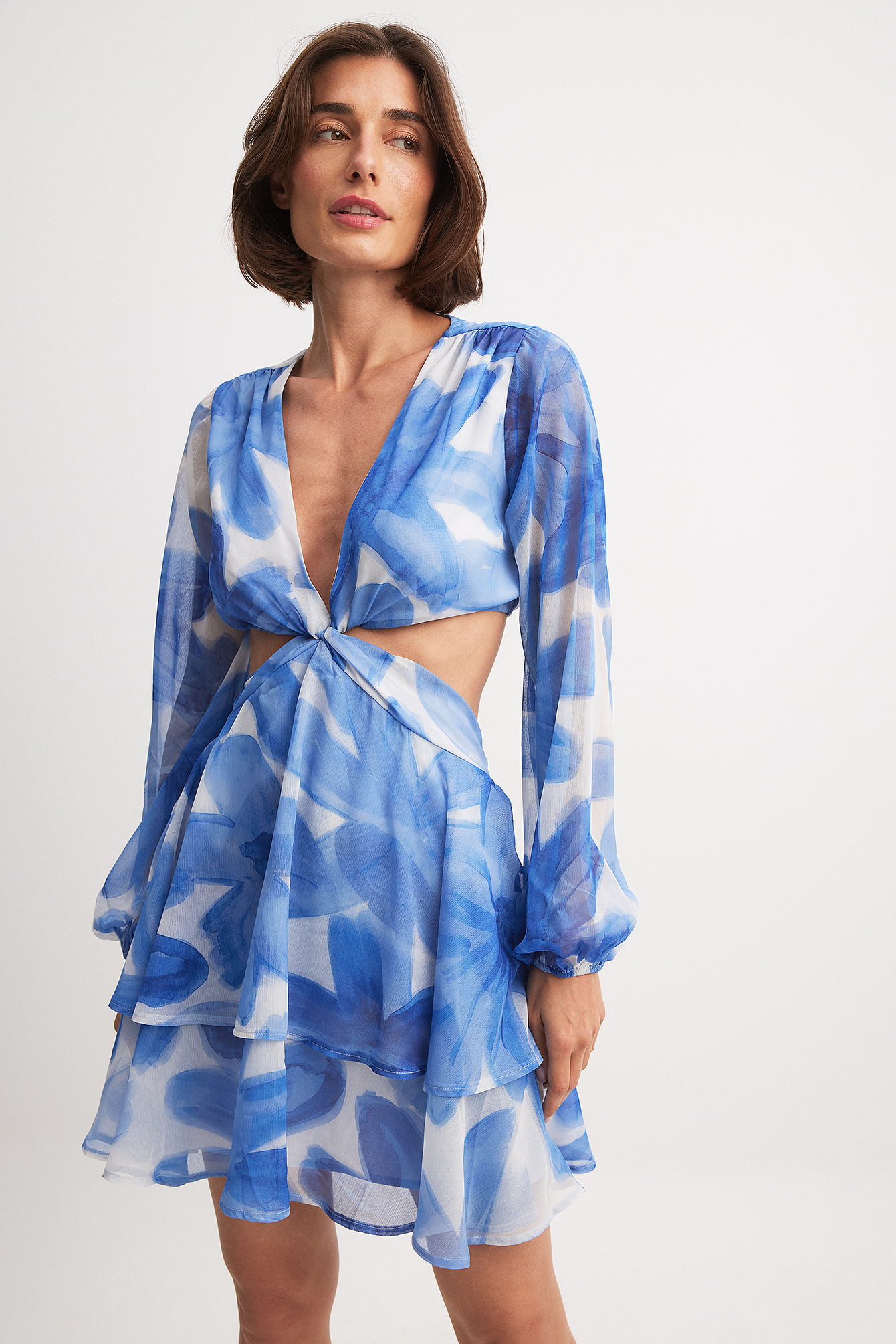 Twist Front Flounce Mini Dress Blue | NA-KD