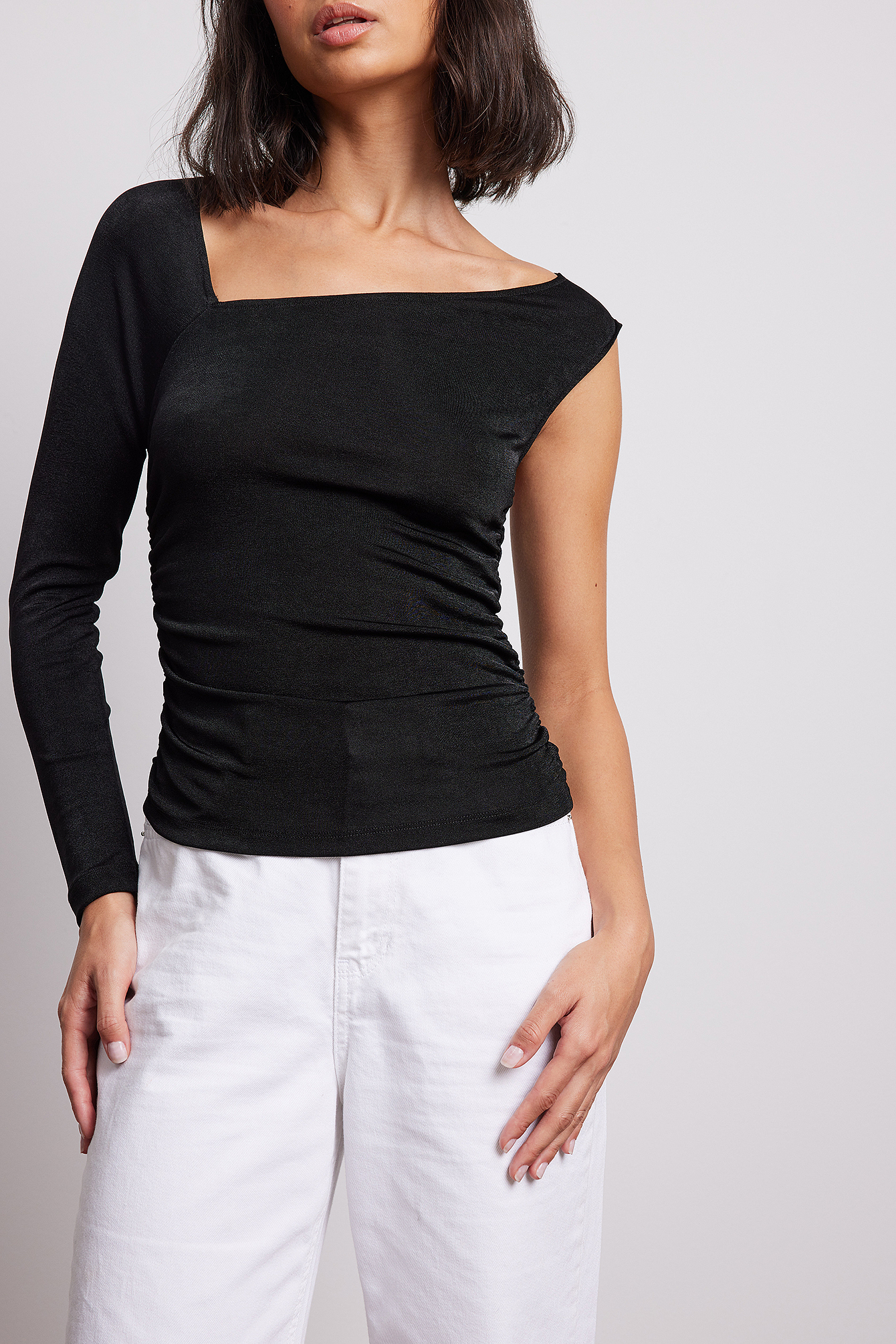 Neckline Detail One Sleeve Top Black | na-kd.com