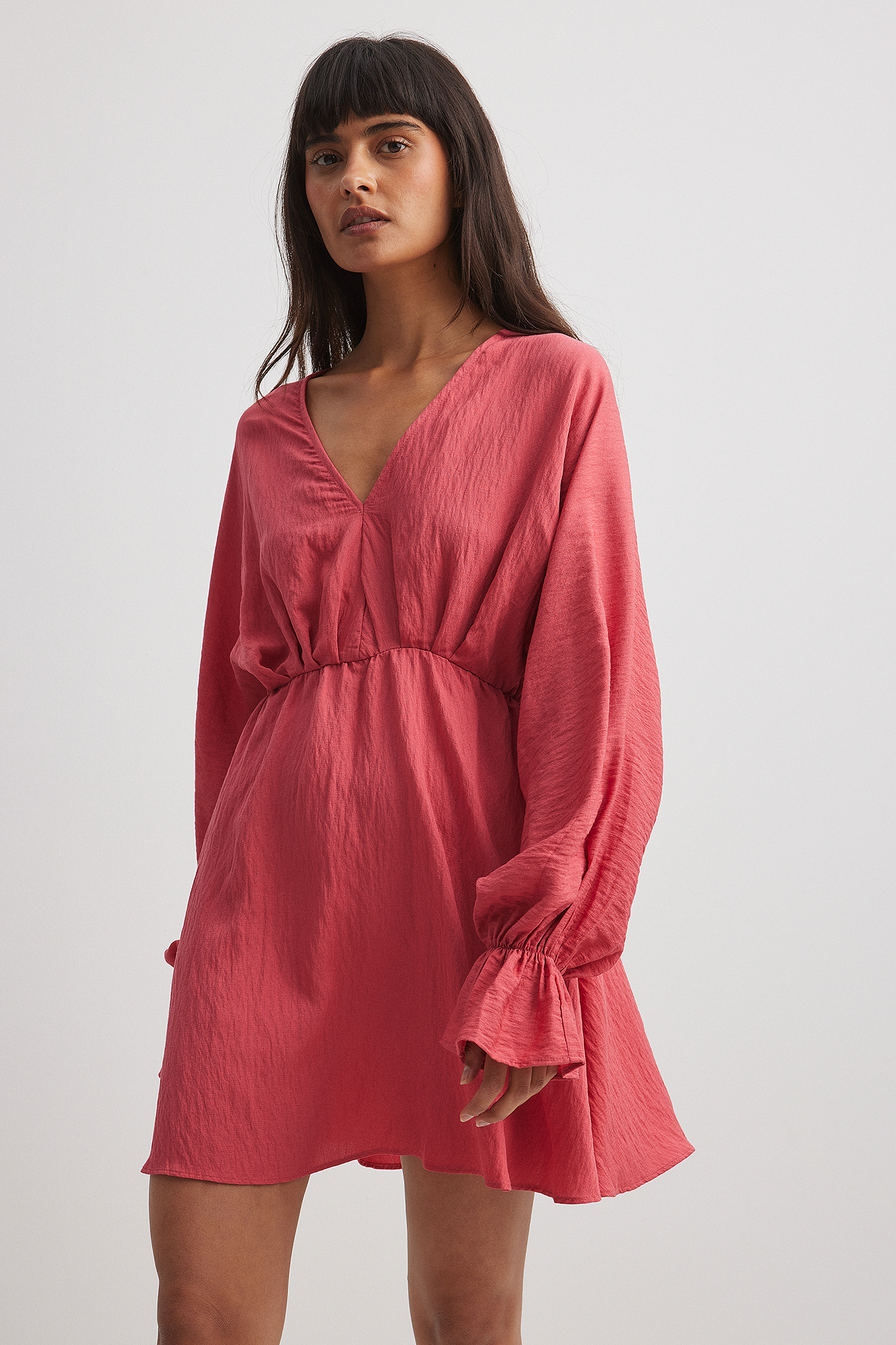 V-Neck Long Sleeve Mini Dress Red | NA-KD