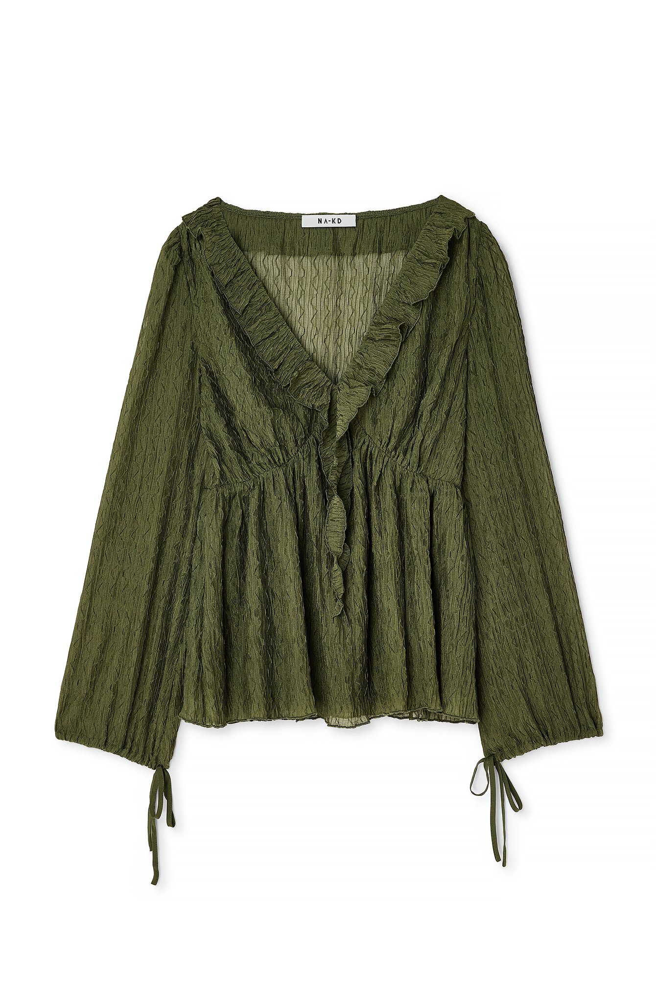 V-Neck Ruffle Detail Chiffon Blouse Green | NA-KD