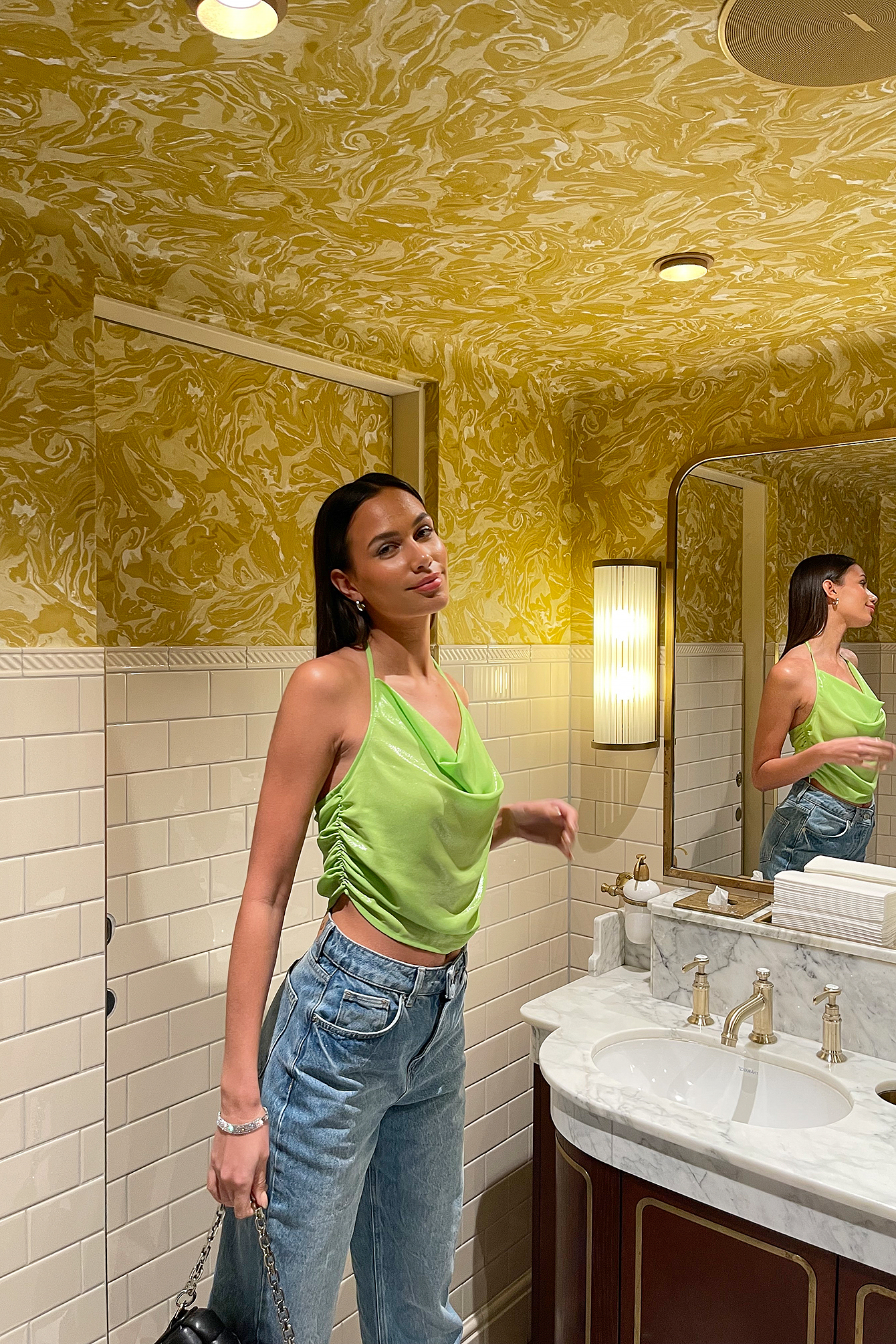 V-neck Gathered Front Top Green | na-kd.com