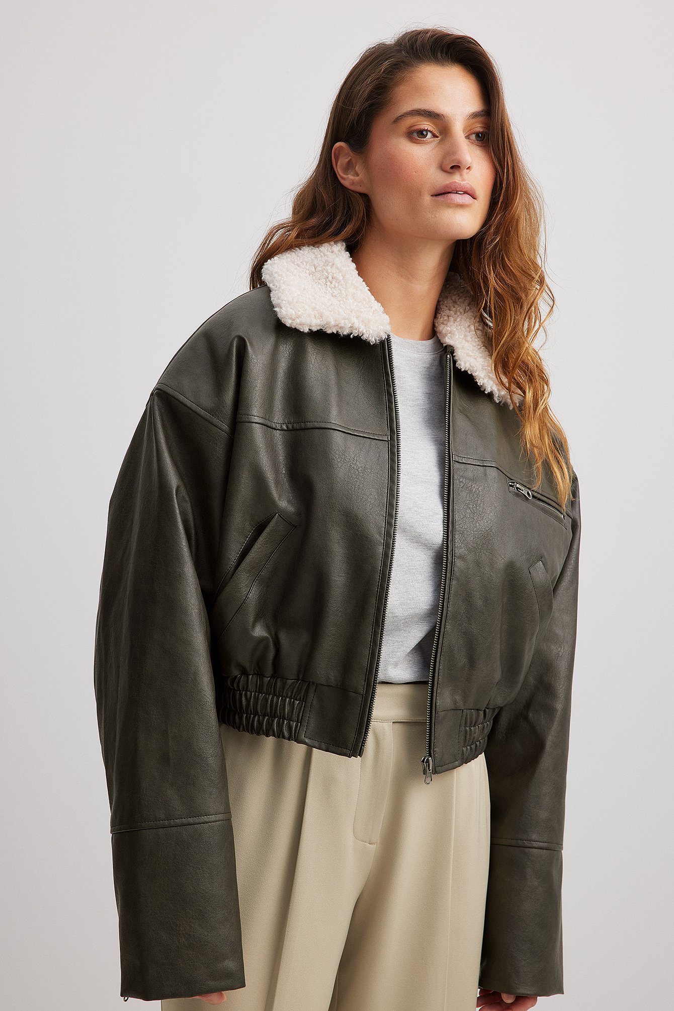 Vintage Look Pu Bomber Jacket Brown | NA-KD