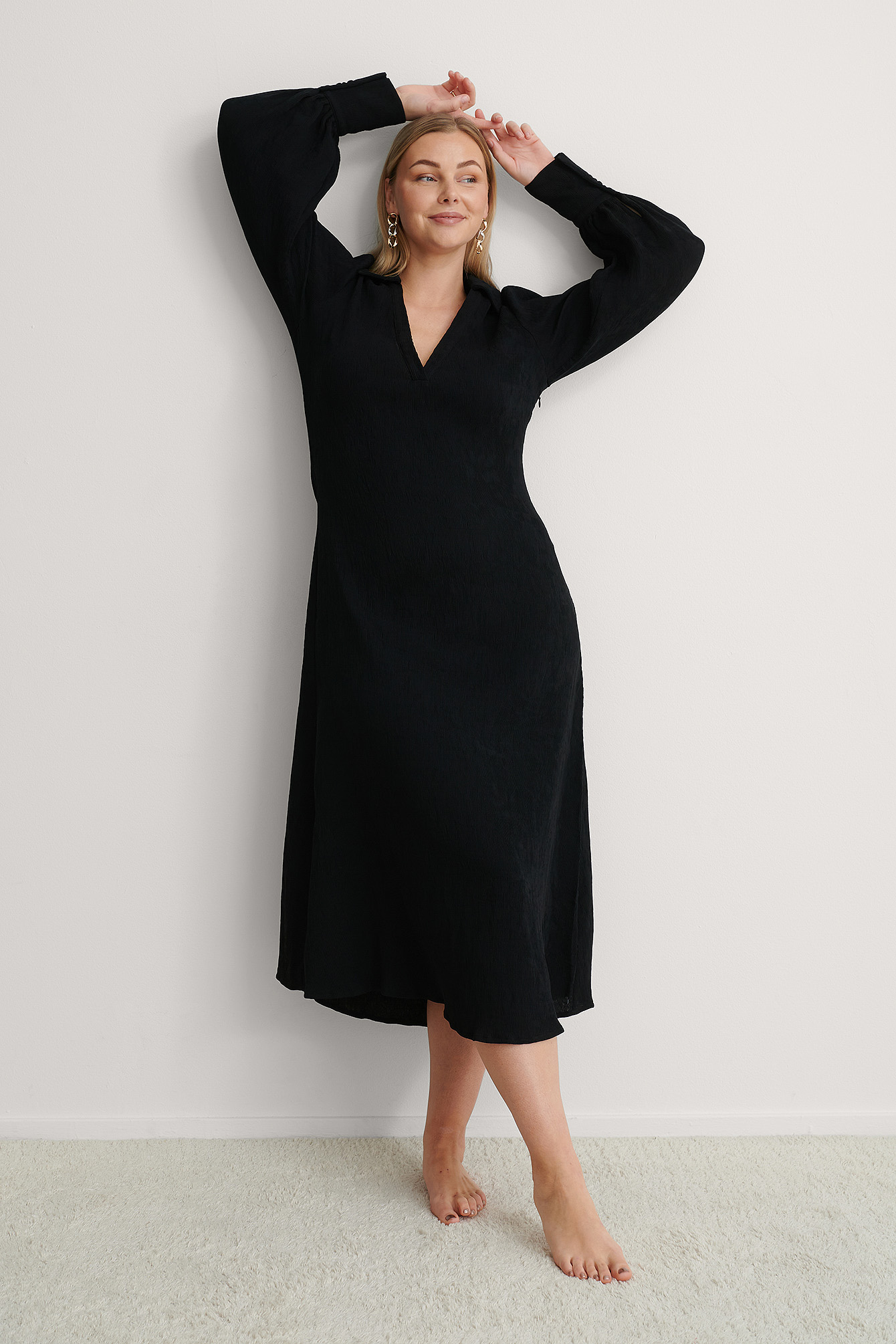 Na-kd Balloon Sleeve Maxi Flowy Dress - Black | ModeSens