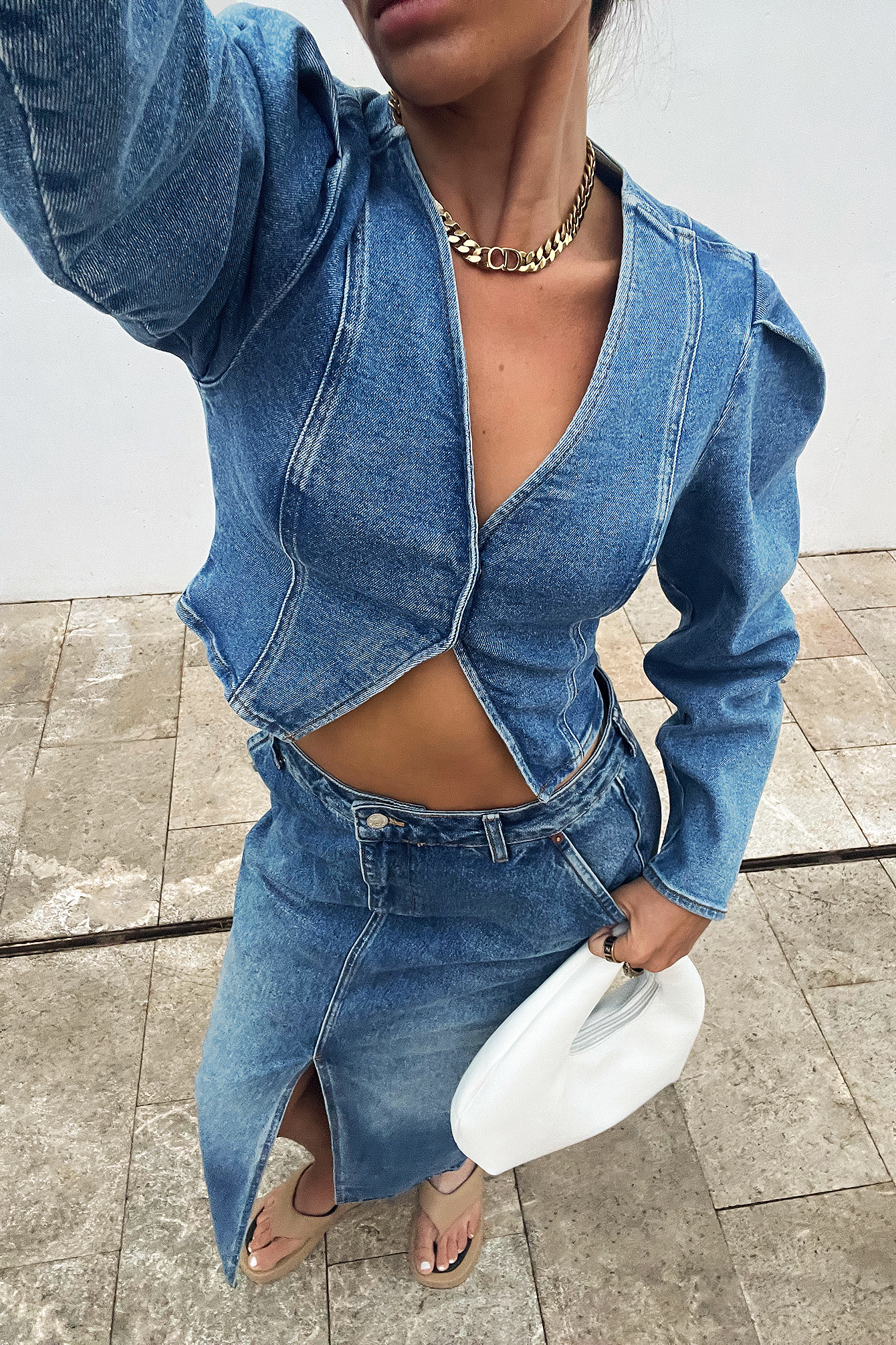 Volume Sleeve Denim Blouse Blue | NA-KD