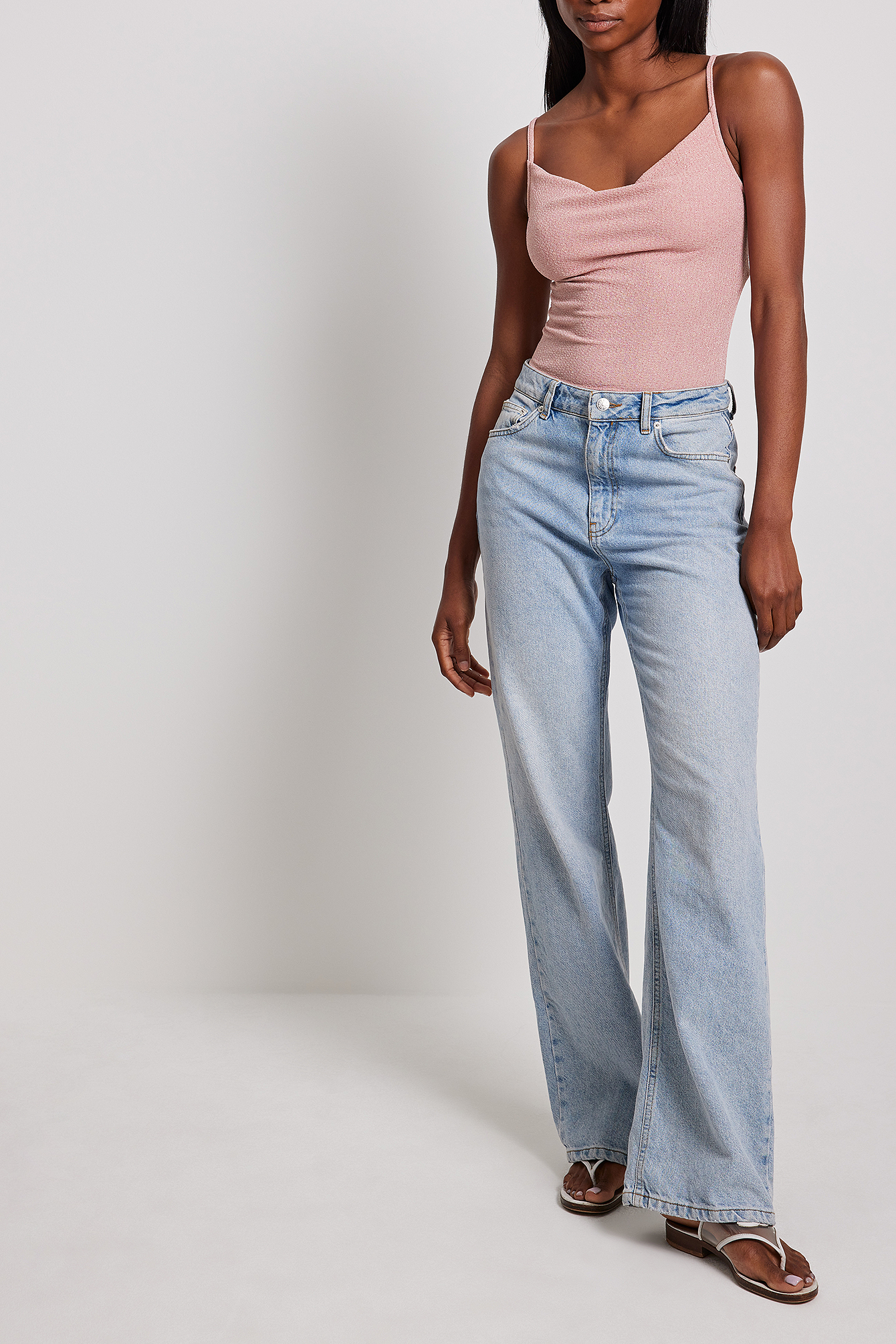 Lurex Singlet mit Wasserfallausschnitt Rosa | NA-KD