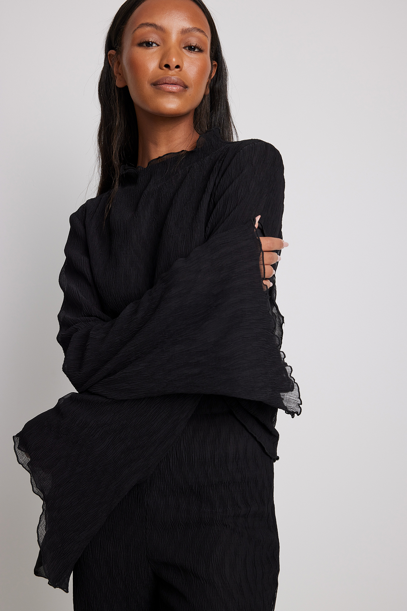 Wide Sleeve Textured Top Black | NA-KD