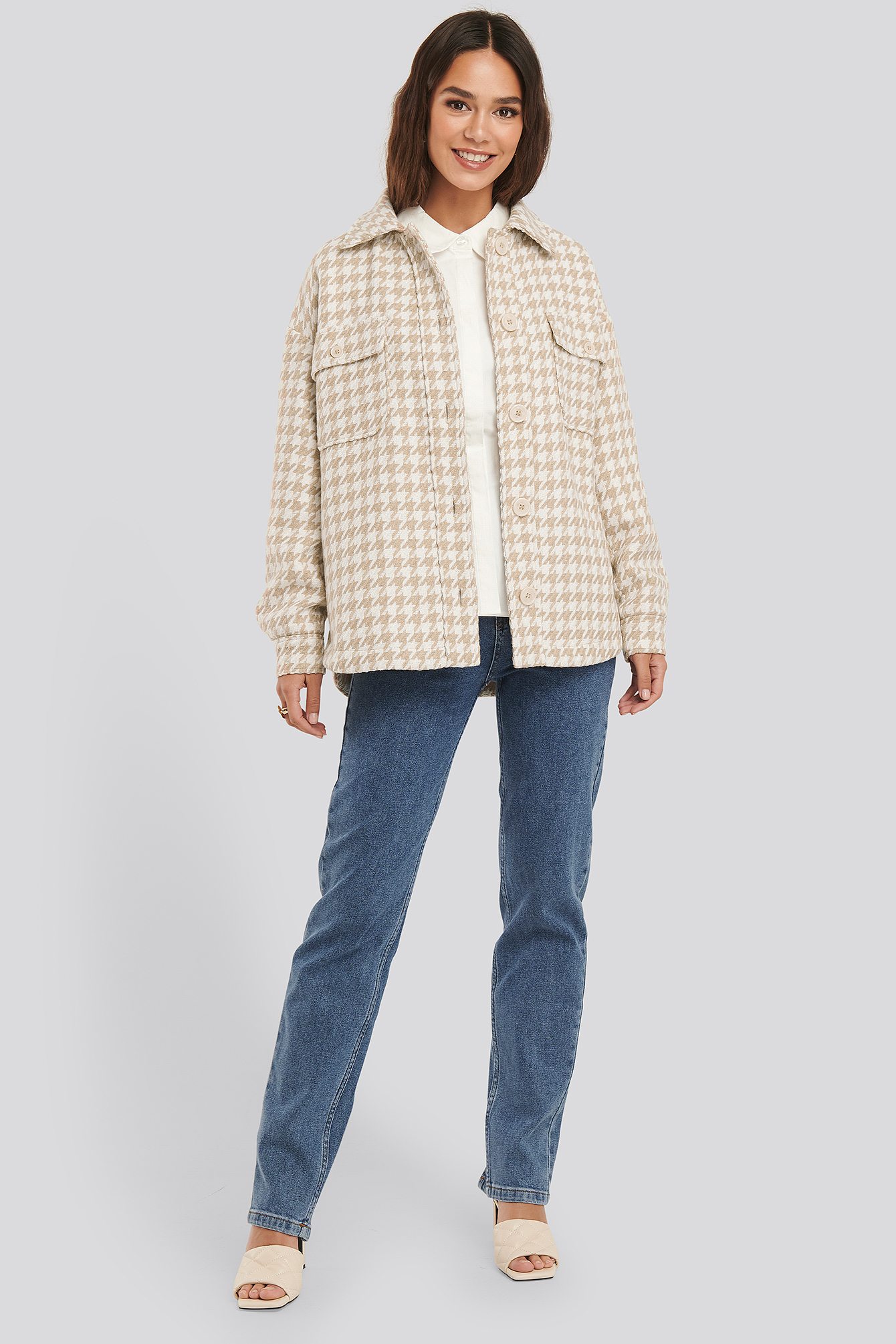 Wool Blend Dogtooth Jacket Beige | na-kd.com