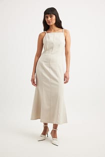 Deep Back Tie Detail Midi Dress Offwhite | NA-KD