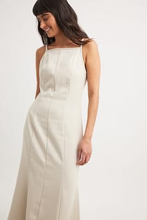 Deep Back Tie Detail Midi Dress Offwhite | NA-KD