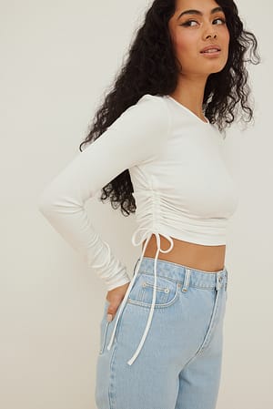 Drawstring Long Sleeve Top White | NA-KD