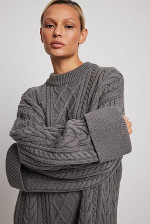 Cable Knit Sweater Grey | NA-KD