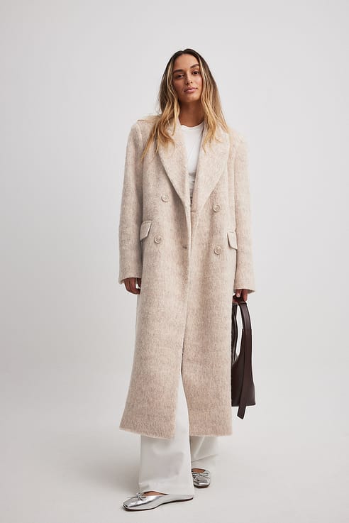 Double Breasted Wool Blend Coat Beige | NA-KD