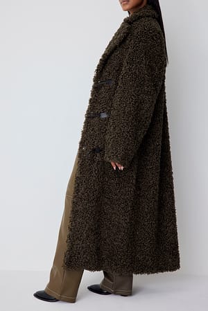Duffle Button Teddy Coat Green | NA-KD