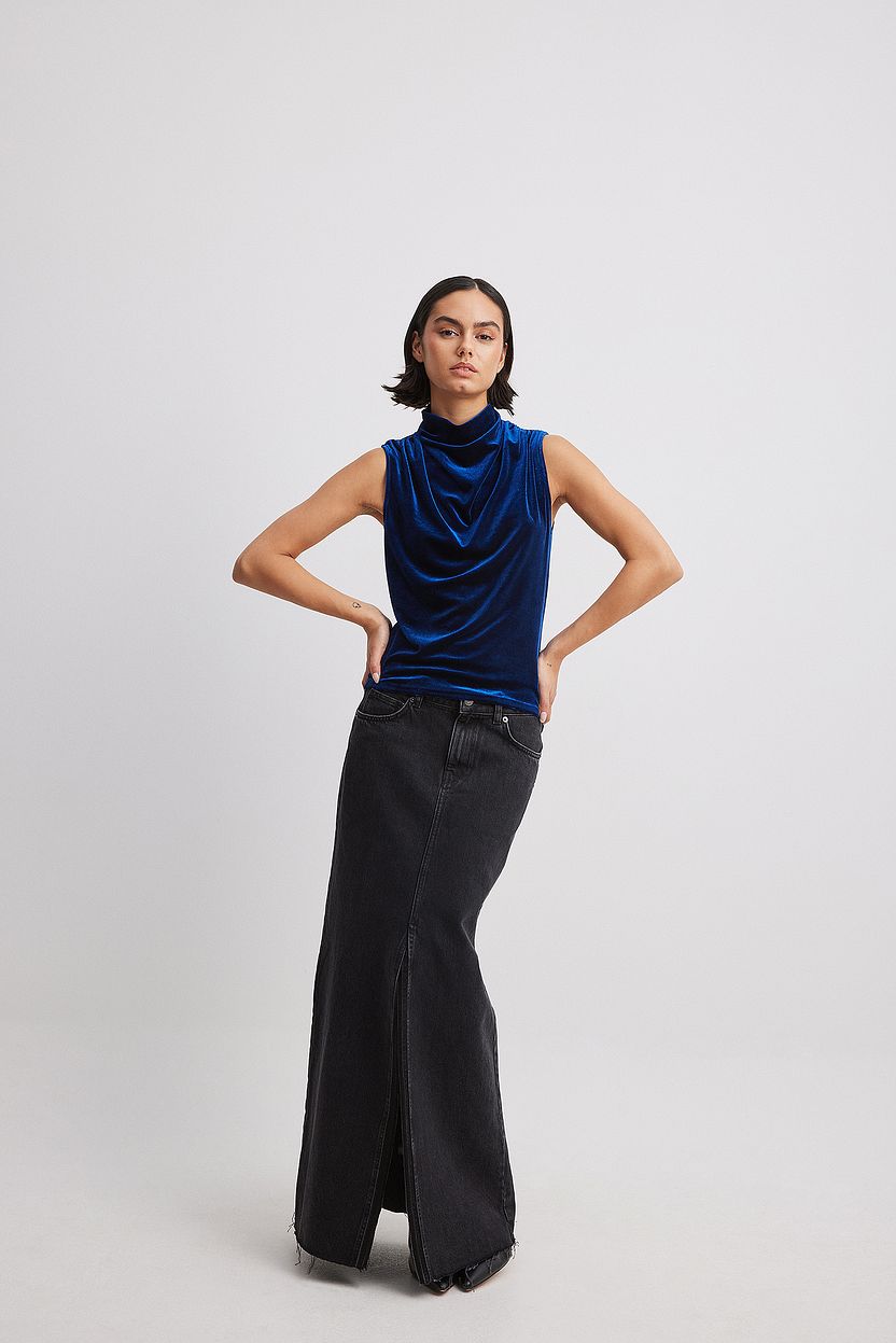Funnel Neck Velvet Top Blue | NA-KD