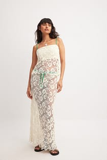 Lace Drawstring Detail Midi Skirt Offwhite | NA-KD