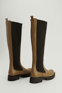 Leather Profile Shaft Boots Brown | NA-KD