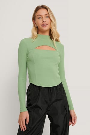 Cut Out Chest Detail Top Green | NA-KD