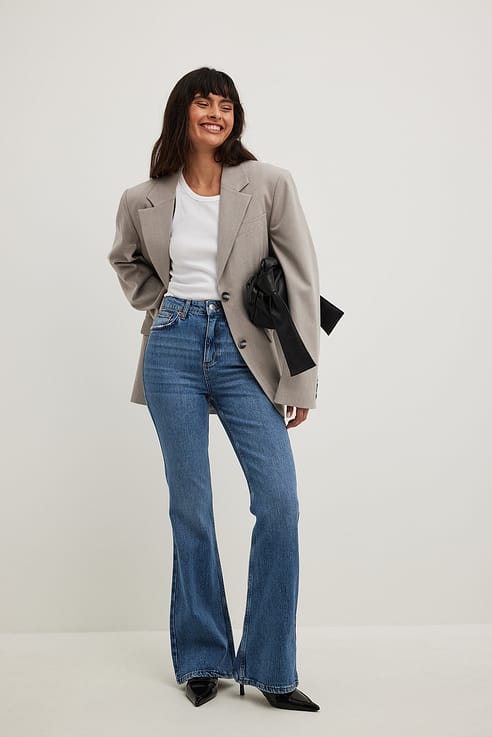 Flared High Waist Jeans Blue | NA-KD
