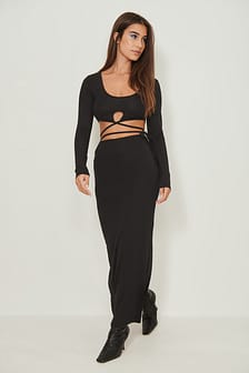 Keyhole Wrap Jersey Top Black | NA-KD
