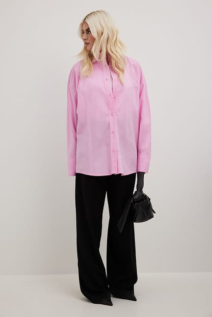 Oversized Long Sleeve Cotton Shirt Pink | NA-KD
