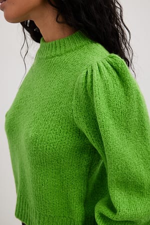 Strickpullover mit Puffärmeln Grün | NA-KD