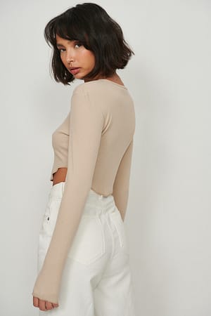 Rounded Rib Top Beige | NA-KD