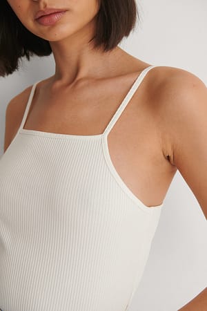 Strap Ribbed Singlet Offwhite | NA-KD