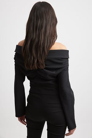 Off Shoulder Draped Woven Top Black | NA-KD