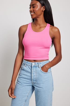 Open Back Rib Singlet Pink | NA-KD