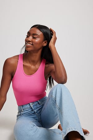 Open Back Rib Singlet Pink | NA-KD