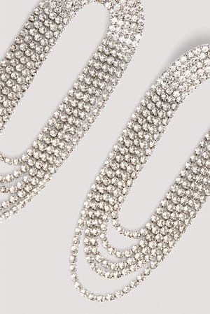 Oval Hanging Strass Earrings Silver | NA-KD