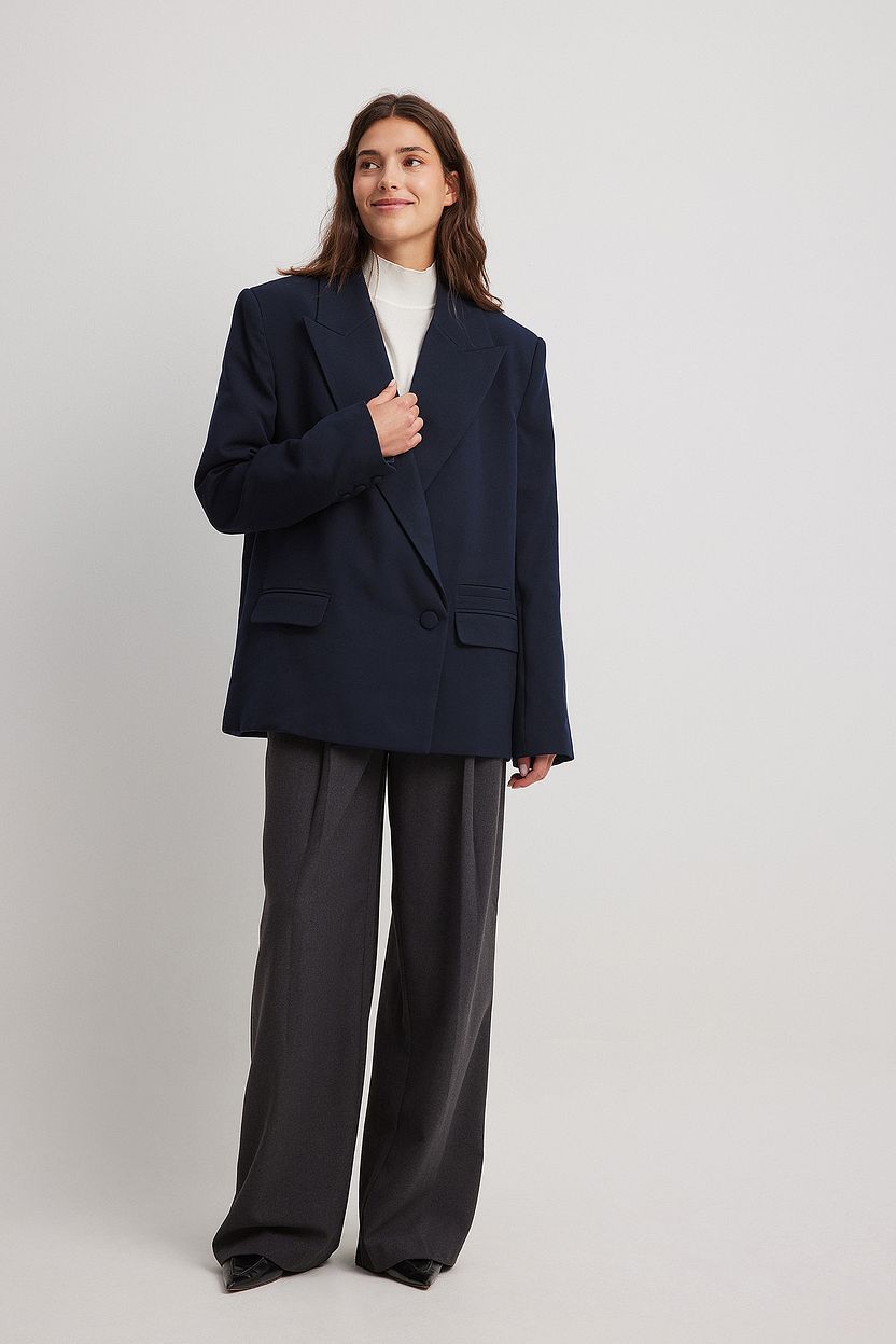 Oversized Padded Blazer Jacket Blue | NA-KD