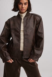 Oversized Pu Bomber Jacket Brown | NA-KD