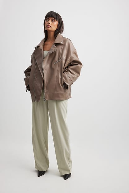 Oversized Pu Jacket Brown | NA-KD