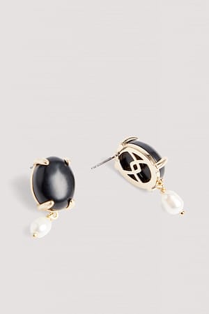Pearl Detailed Stone Earrings Black | NA-KD