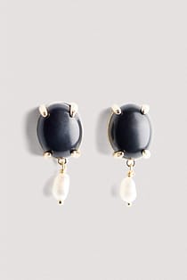 Pearl Detailed Stone Earrings Black | NA-KD