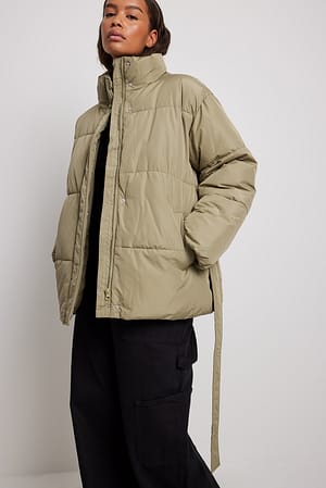 Belted Short Padded Jacket Green | NA-KD